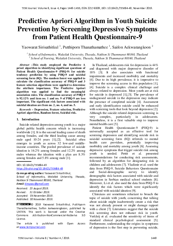 (PDF) Predictive Apriori Algorithm in Youth Suicide Prevention by ...