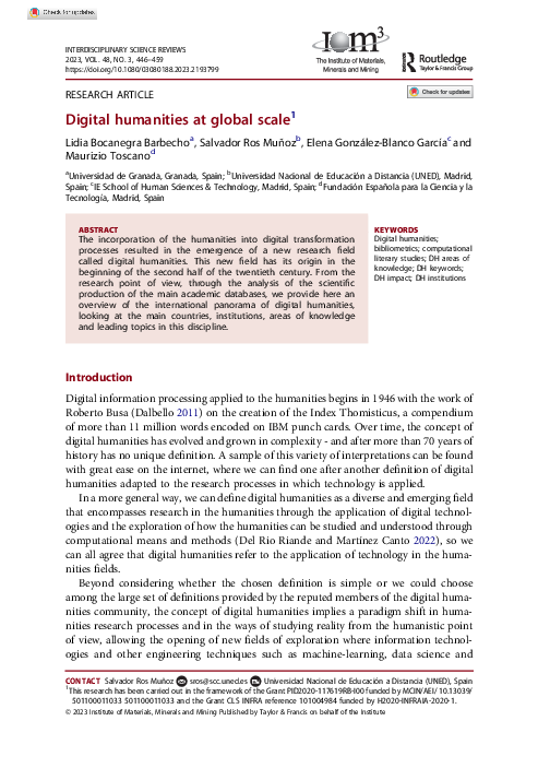 (PDF) Digital humanities at global scale