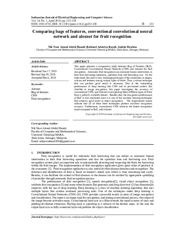 (PDF) Comparing bags of features, conventional convolutional neural network and AlexNet for ...
