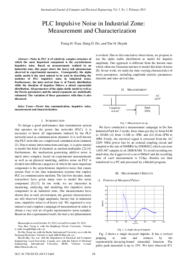 (PDF) PLC Impulsive Noise in Industrial Zone: Measurement and Characterization | Trung Tran ...