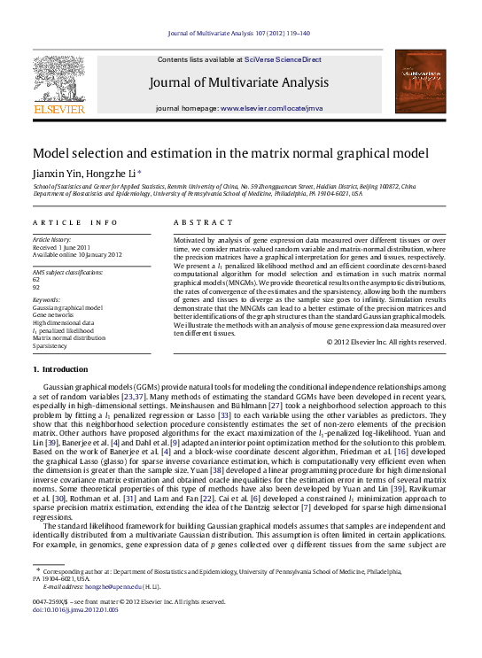 (PDF) Model selection and estimation in the matrix normal graphical model