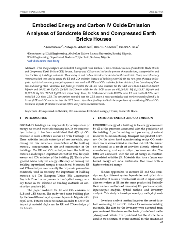 (PDF) Embodied Energy and Carbon IV Oxide Emission Analyses of ...