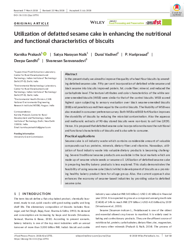 (PDF) Utilization of defatted sesame cake in enhancing the nutritional ...