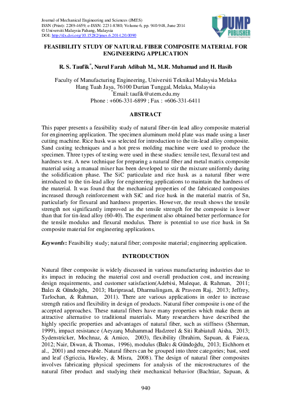 (PDF) Feasibility Study of Natural Fiber Composite Material for ...