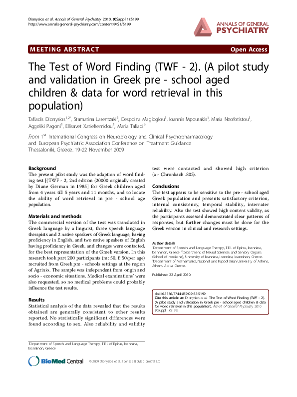 (PDF) The Test of Word Finding (TWF - 2). (A pilot study and validation ...