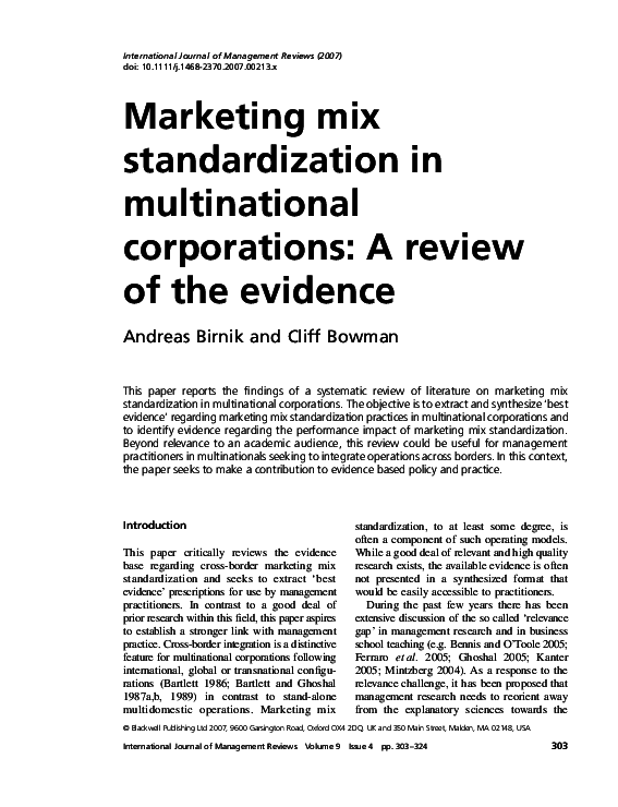 (PDF) Marketing Mix Standardization in Multinational Corporations: A ...