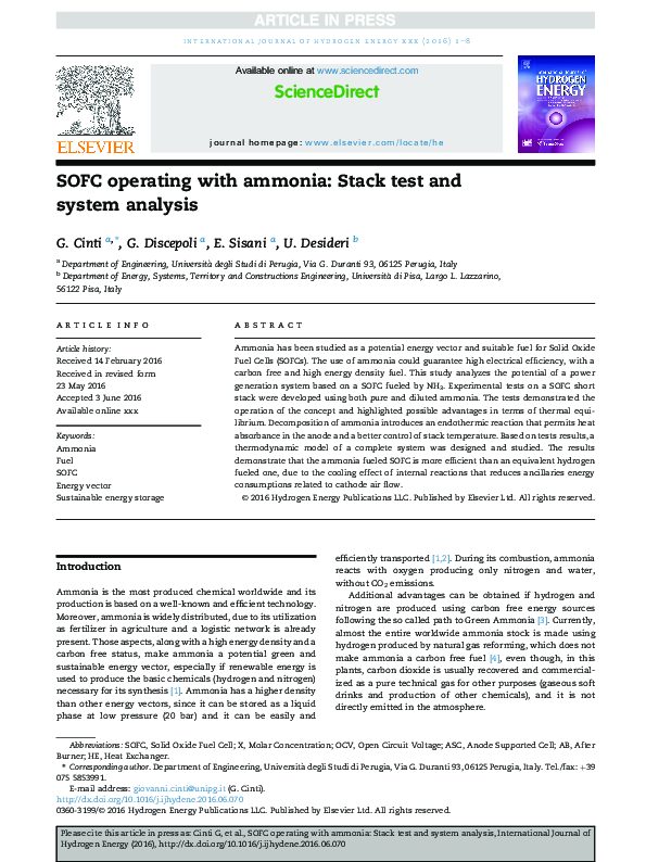 SOFC operating with ammonia: Stack test and system analysis
