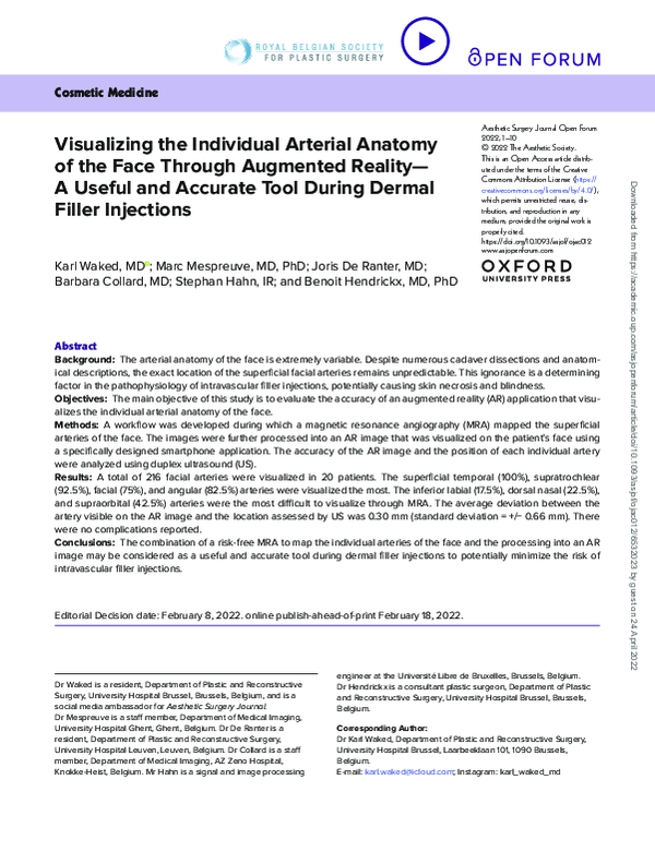 (PDF) Visualizing the Individual Arterial Anatomy of the Face Through Augmented Reality— A ...