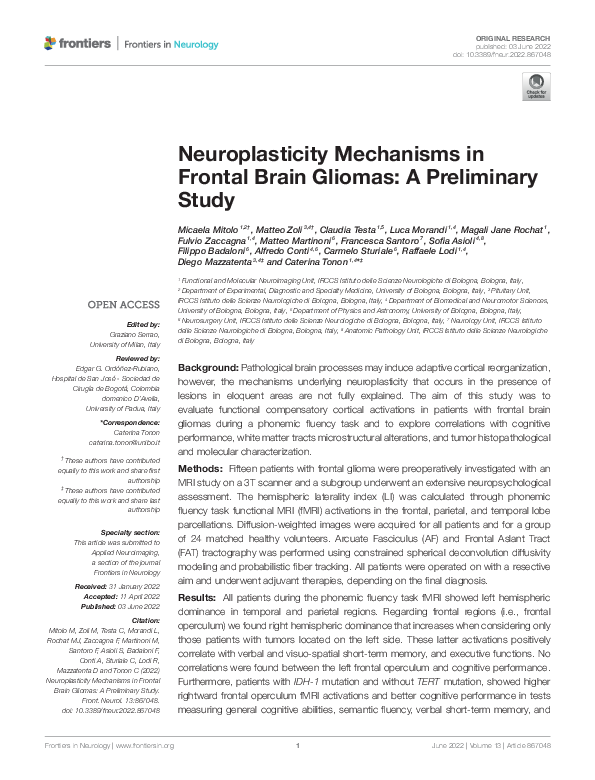 (PDF) Neuroplasticity Mechanisms in Frontal Brain Gliomas: A Preliminary Study