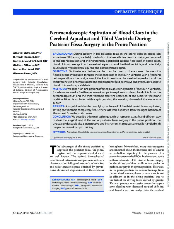 (PDF) Aspiration of Blood Clots in Cerebral Aqueduct
