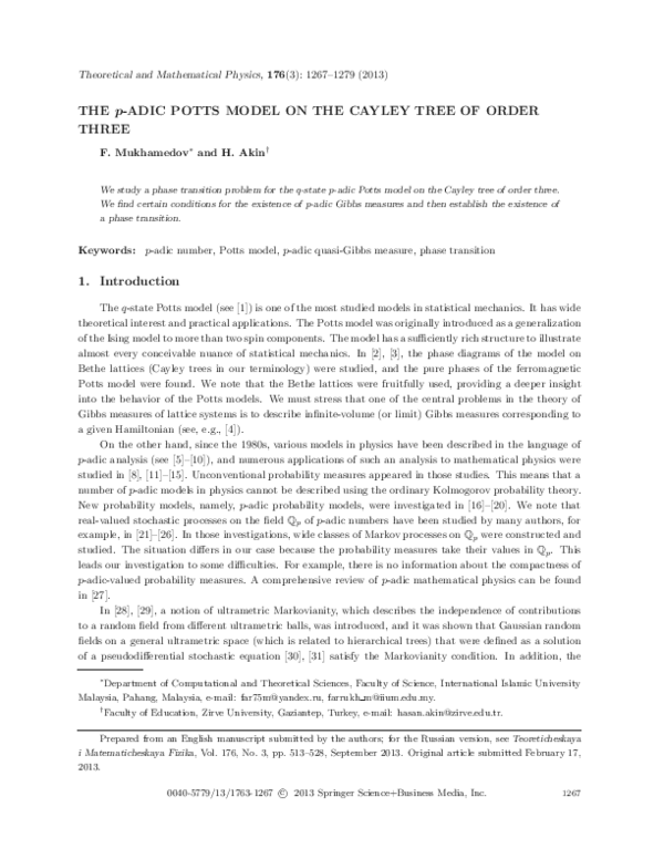 (PDF) The p-adic Potts model on the Cayley tree of order three