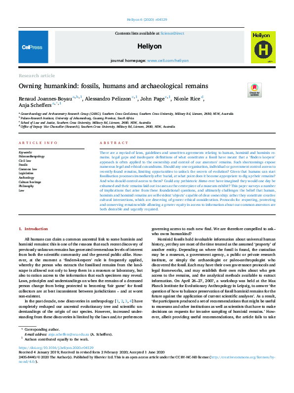 (PDF) Owning humankind: fossils, humans and archaeological remains ...