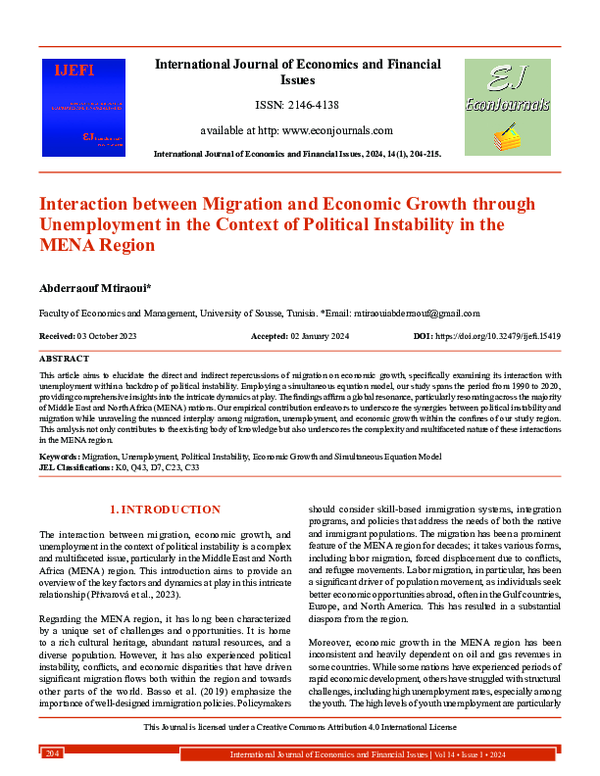 (PDF) Interaction between Migration and Economic Growth through Unemployment in the Context of ...