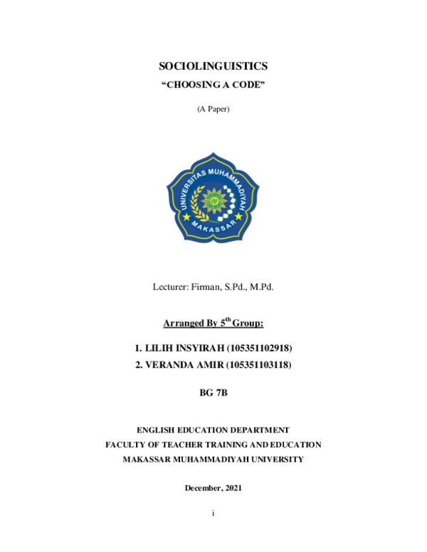 (PDF) CHOOSING A CODE IN SOCIOLINGUISTICS