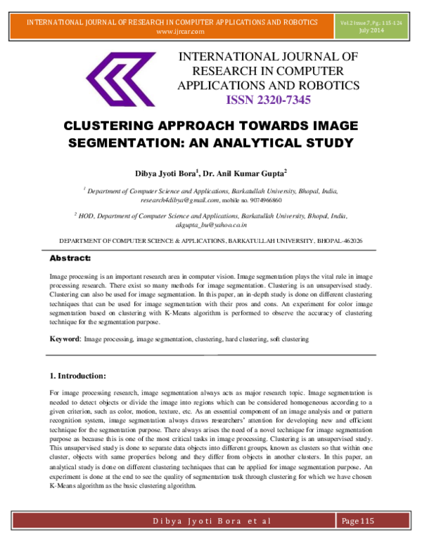 (PDF) Clustering Approach Towards Image Segmentation: An Analytical Study