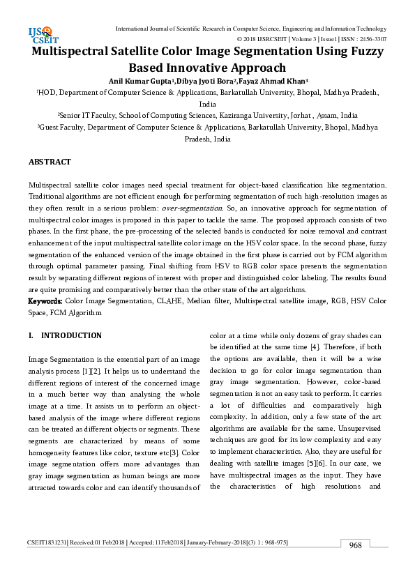 (PDF) Multispectral Satellite Color Image Segmentation Using Fuzzy Based Innovative Approach