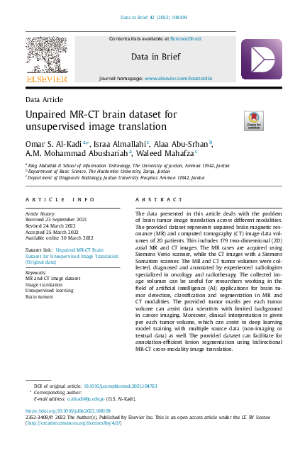 (PDF) Unpaired MR-CT brain dataset for unsupervised image translation