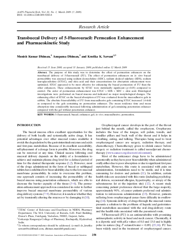 (PDF) Transbuccal Delivery of 5-Fluorouracil: Permeation Enhancement ...