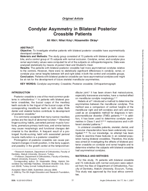 (PDF) Condylar Asymmetry in Bilateral Posterior Crossbite Patients ...