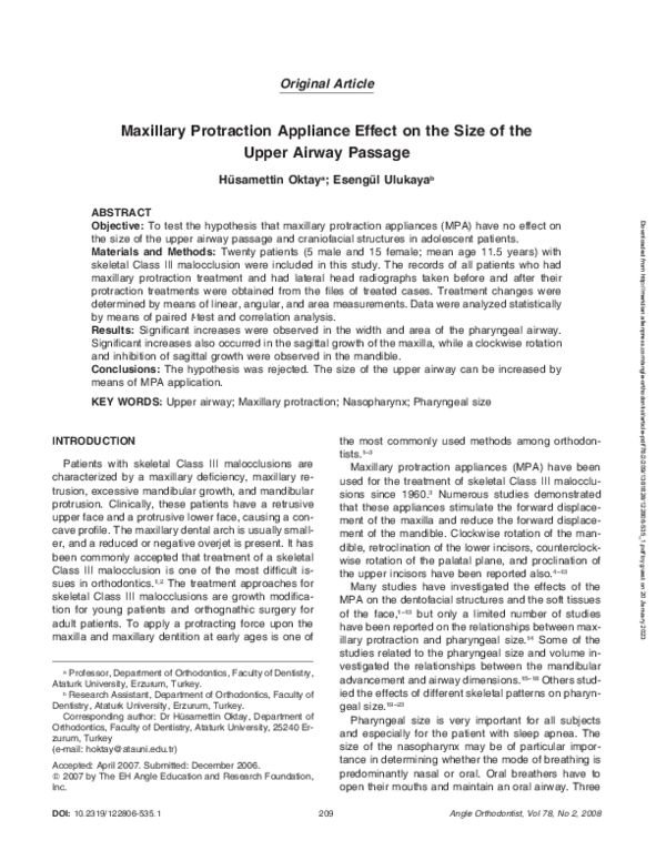(PDF) Maxillary Protraction Appliance Effect on the Size of the Upper Airway Passage