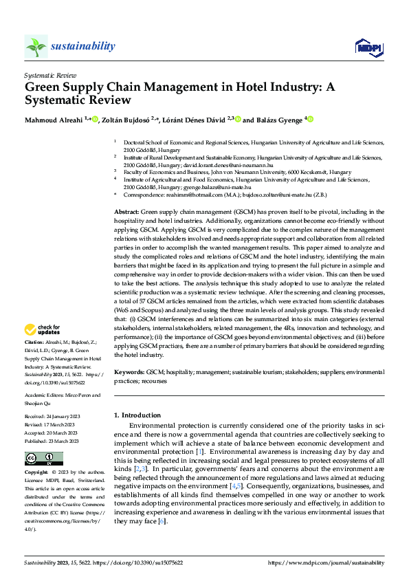(PDF) Green Supply Chain Management in Hotel Industry: A Systematic Review