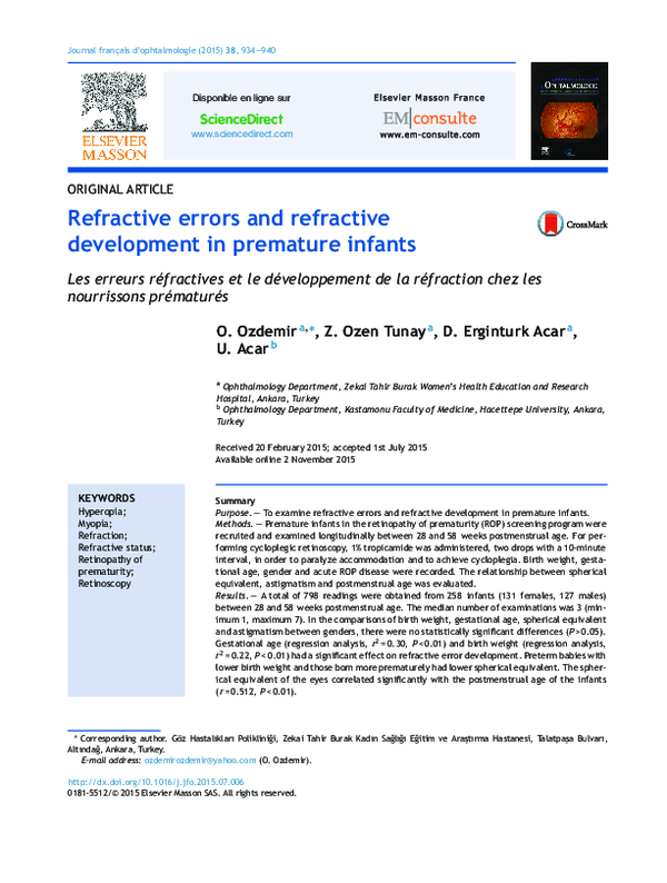 (PDF) Refractive Errors in Premature Infants: A Longitudinal Study