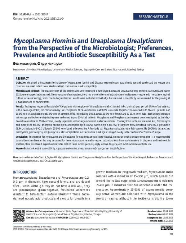 (PDF) Mycoplasma Hominis and Ureaplasma Urealyticum from the ...