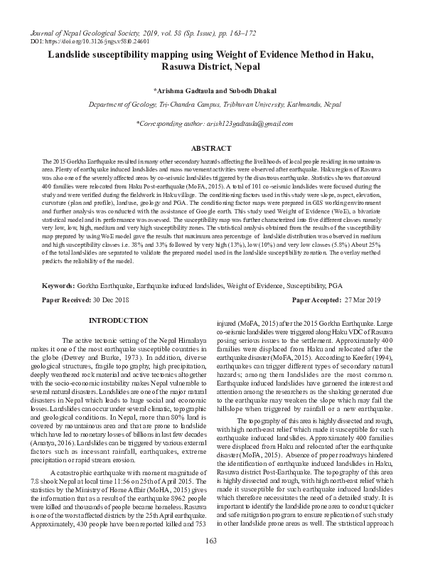 (PDF) Landslide susceptibility mapping using Weight of Evidence Method ...