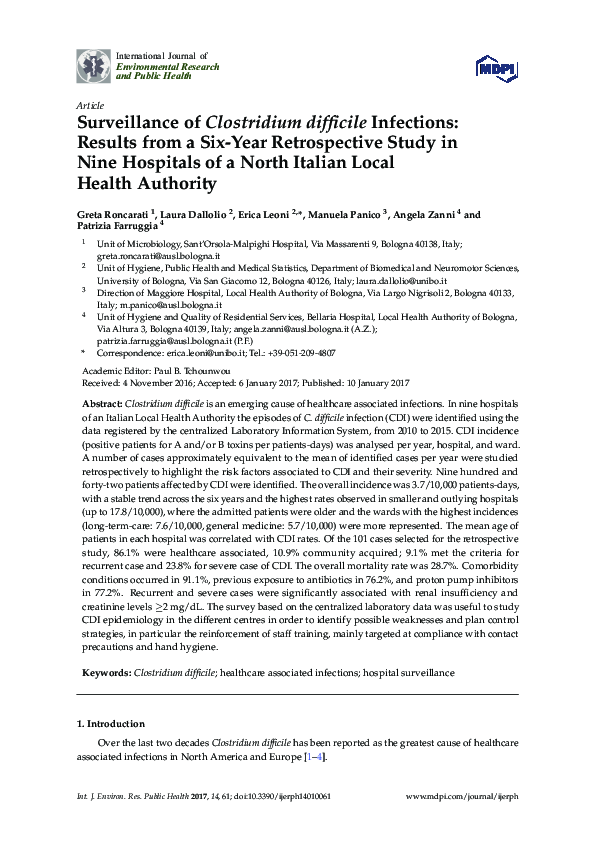 (PDF) Surveillance of Clostridium difficile Infections: Results from a Six-Year Retrospective ...