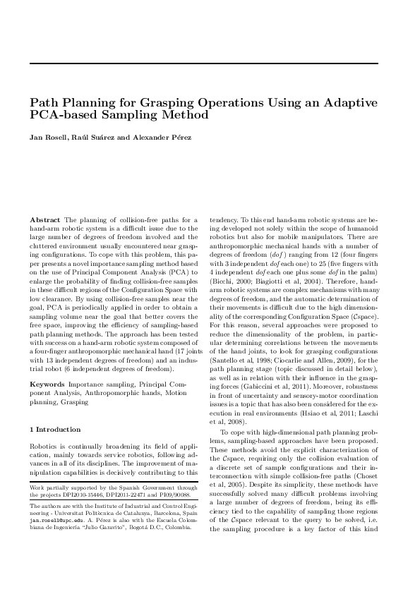 (PDF) Path planning for grasping operations using an adaptive PCA-based sampling method | Jan ...