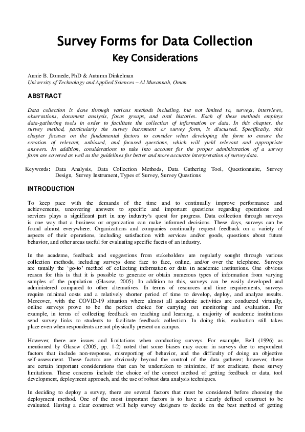 (PDF) Survey Forms for Data Collection