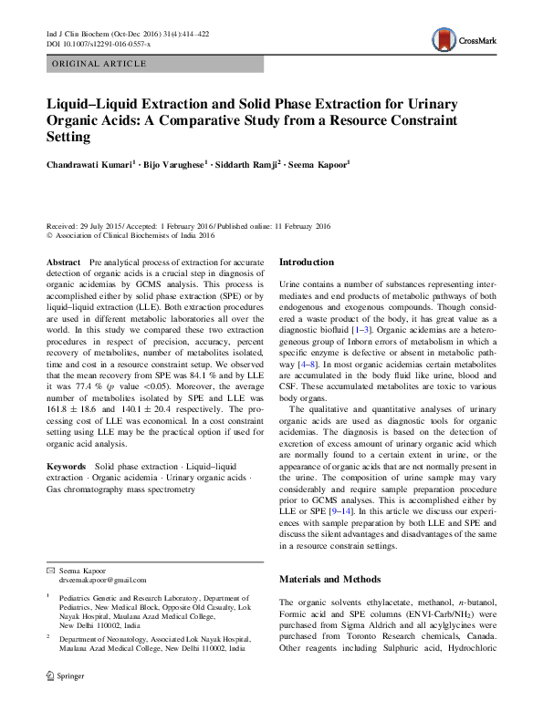 (PDF) Liquid–Liquid Extraction and Solid Phase Extraction for Urinary ...