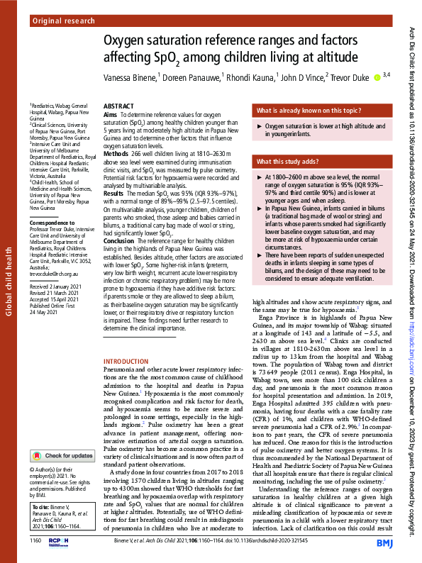 (PDF) Oxygen saturation reference ranges and factors affecting SpO2 ...