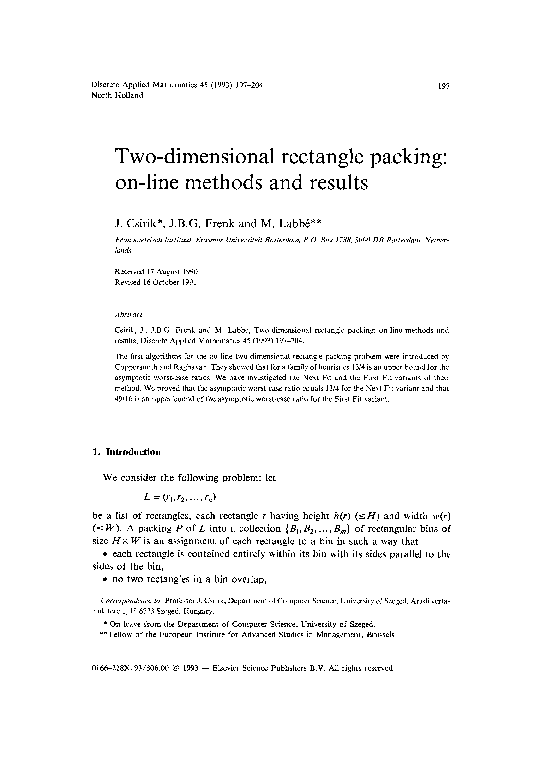 (PDF) Two-dimensional rectangle packing: on-line methods and results