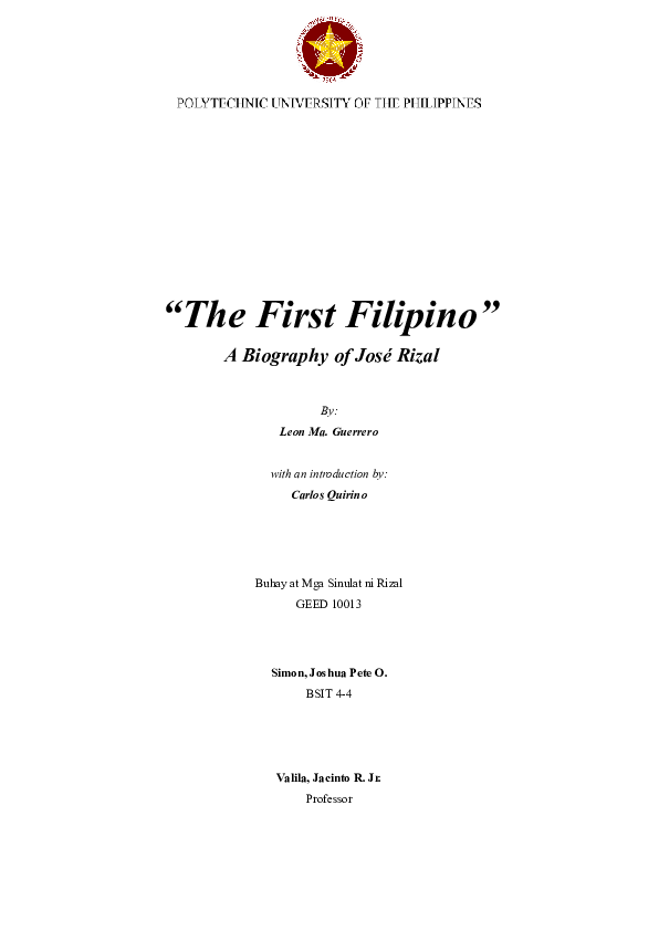 (PDF) The First Filipino, a Biography of Jose Rizal