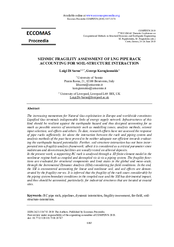 (PDF) Seismic Fragility Assessment of LNG Pipe Rack Accounting for Soil-Structure-Interaction