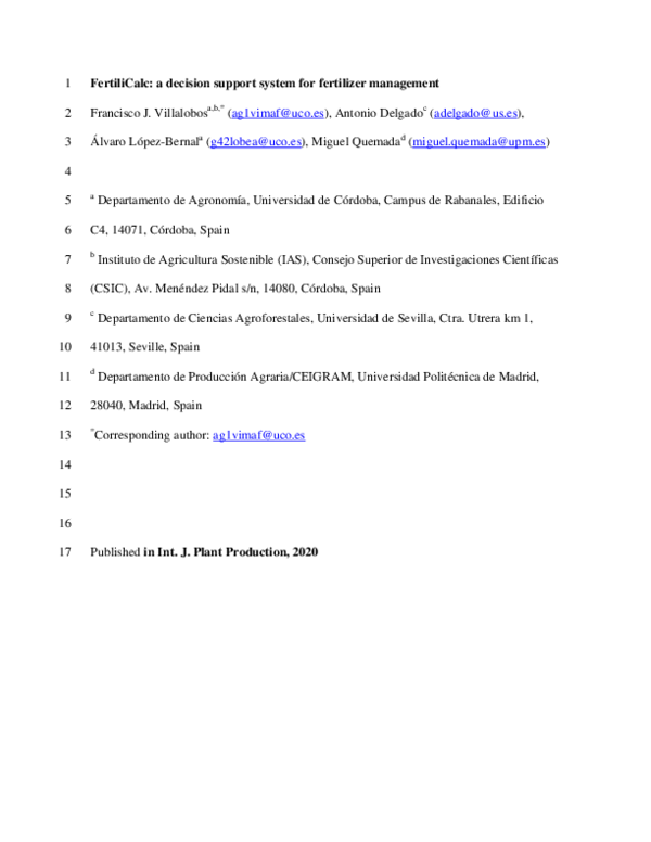 Pdf Fertilicalc A Decision Support System For Fertilizer Management