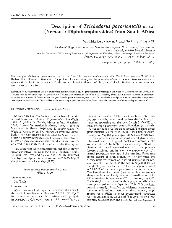 (PDF) Description of Trichodorus parorientalis n.sp. (Nemata ...