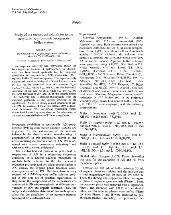 (PDF) Study of the Reciprocal Solubilities in the Acrylonitrile ...