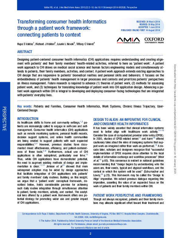 (PDF) Transforming consumer health informatics through a patient work ...