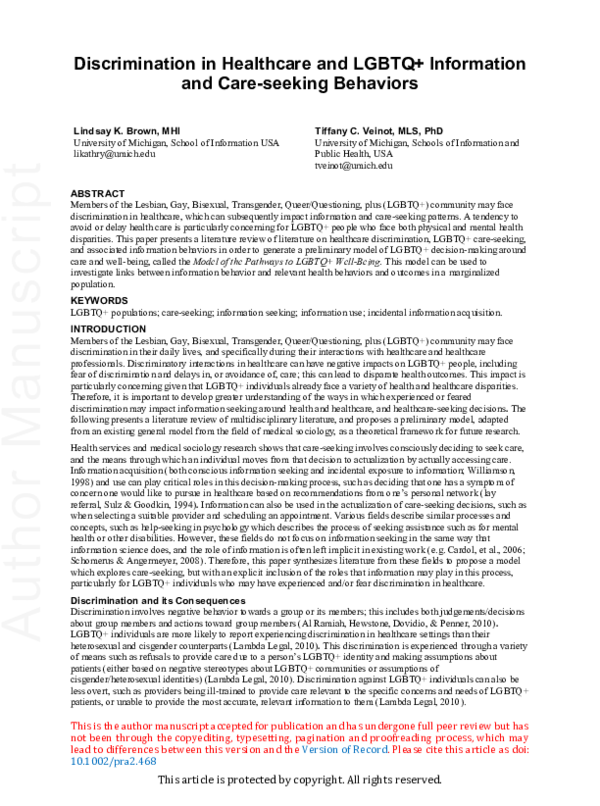 (PDF) Discrimination in Healthcare and LGBTQ+ Information and Care ...