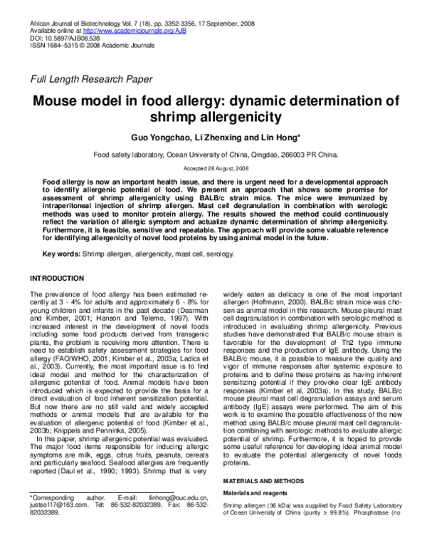 (PDF) Determination of allergenicity of different food allergens in a ...