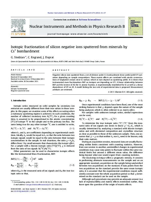 (PDF) Isotopic fractionation of silicon negative ions sputtered from ...