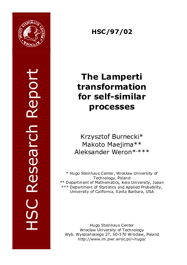 (PDF) The Lamperti transformation for self-similar processes | A. Weron ...