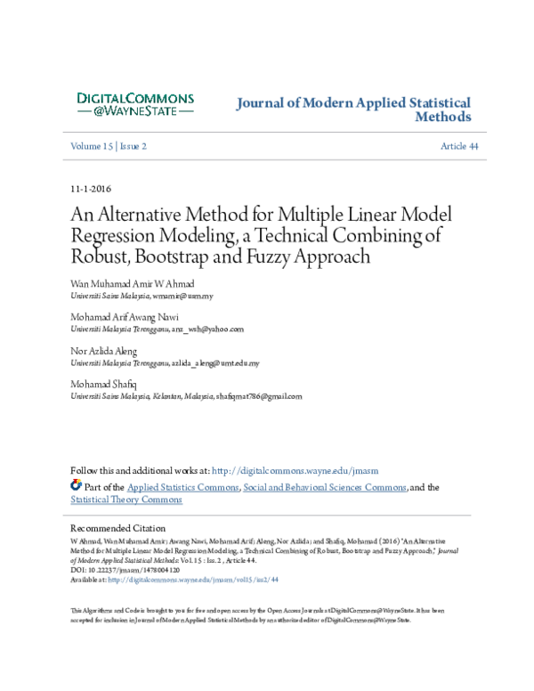 (PDF) An Alternative Method for Multiple Linear Model Regression Modeling, a Technical Combining ...