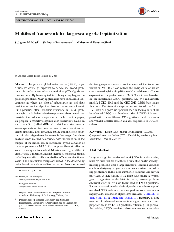 (PDF) Multilevel framework for large-scale global optimization (PDF) Multilevel framework for large-scale global optimization