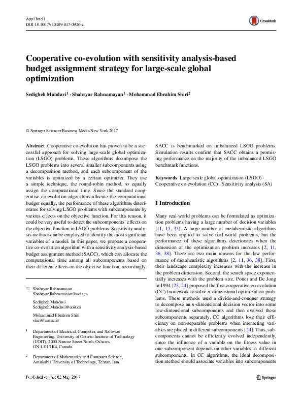 (PDF) Cooperative co-evolution with sensitivity analysis-based budget assignment strategy for ...