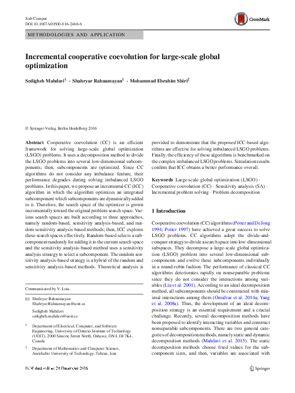 (PDF) Incremental cooperative coevolution for large-scale global optimization