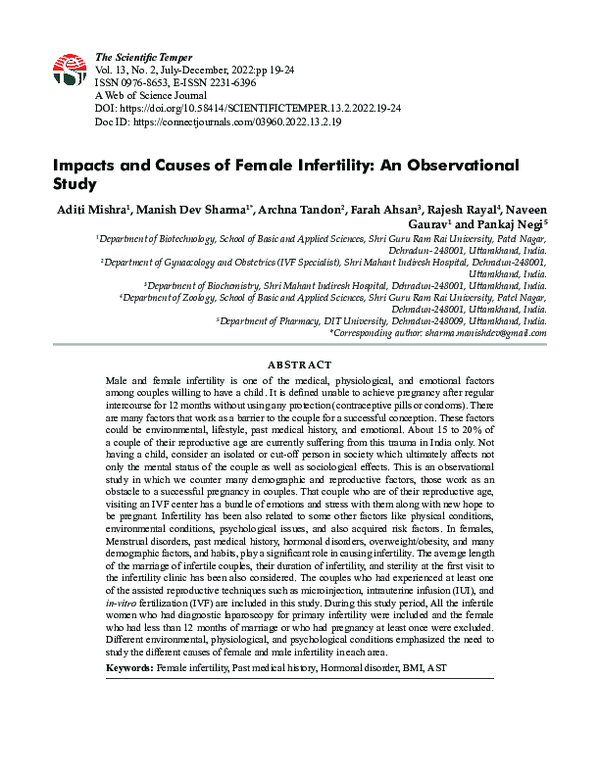 (PDF) Impacts and Causes of Female Infertility: An Observational Study