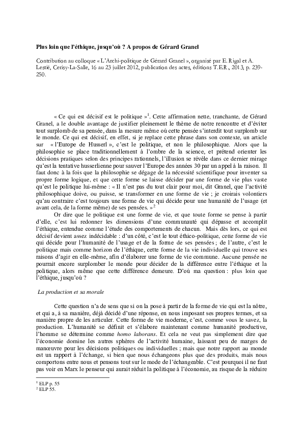 (PDF) Plus loin que l'éthique, jusqu'où ? A propos de Gérard Granel